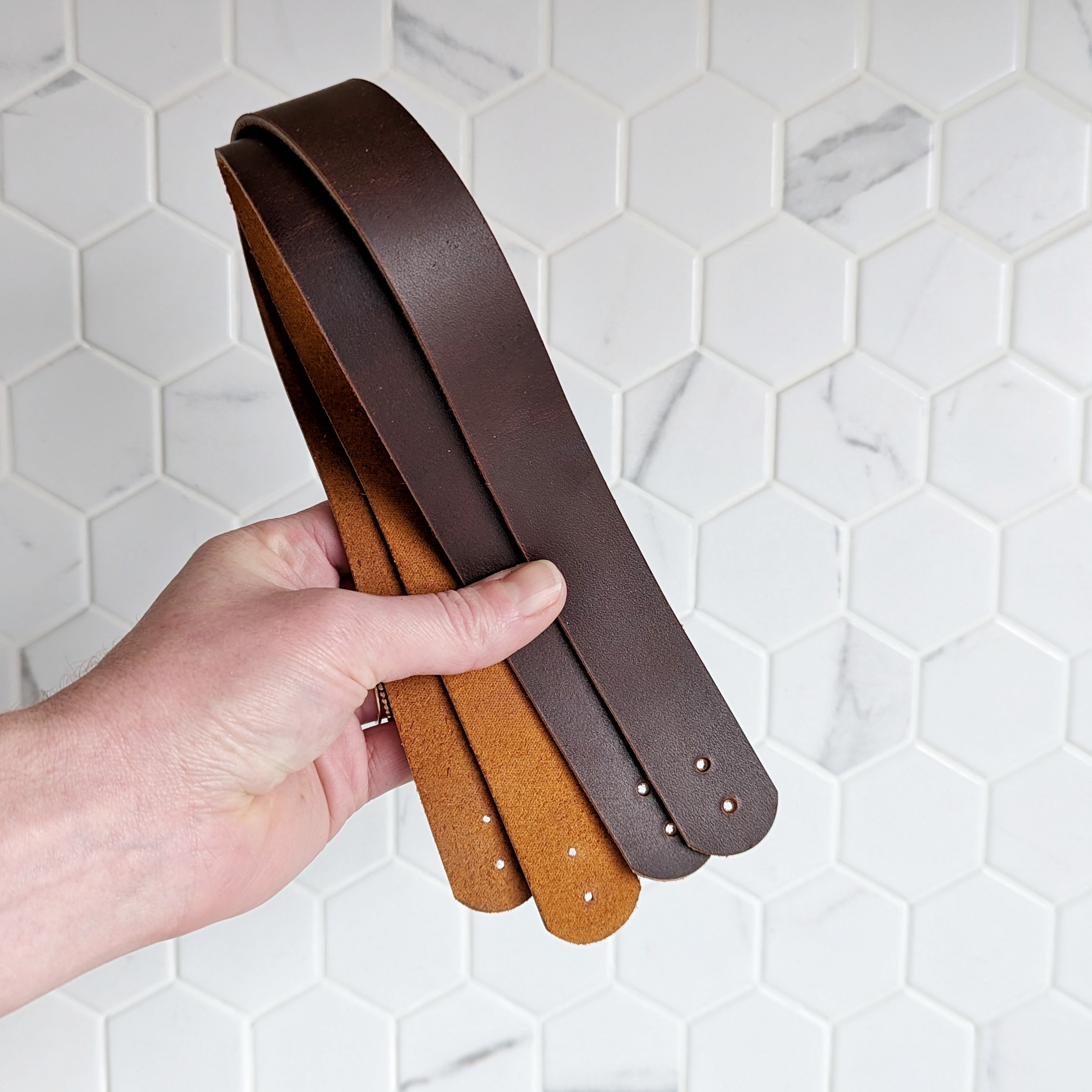 Leather Handle Pair Brown - 3/4" and 1" widths - her leather co.